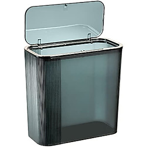 SOUJOY Slim Trash Can with Press Lid, 3.5 Gallon Garbage Can, Plastic Bathroom Wastebasket Can, Rectangular Garbage Container Bin for Powder Room, Bedroom, Kitchen, Craft Room, Office