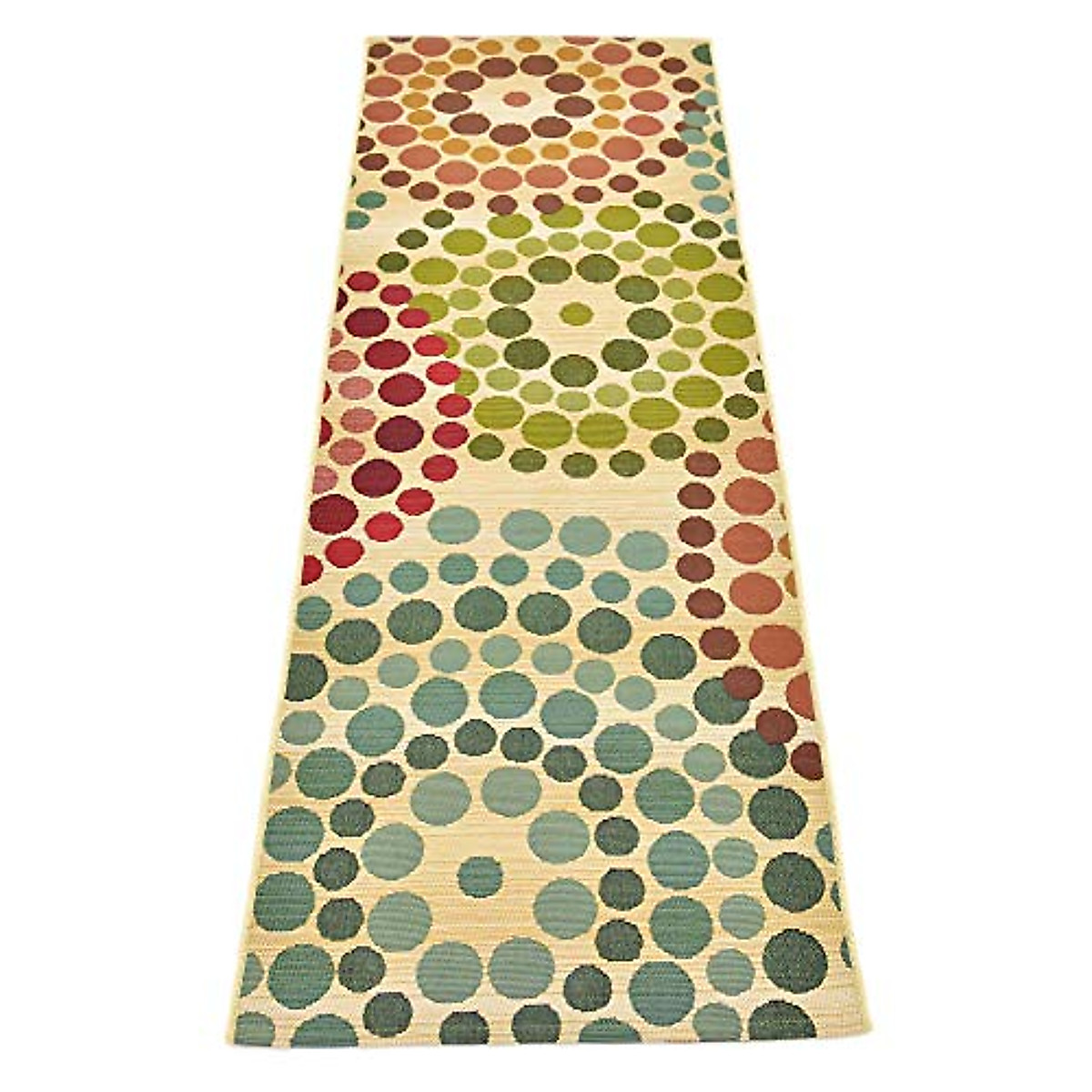 Unique Loom Outdoor Modern Collection Area Rug - Spark (2' x 6' 1" Runner, Beige/ Burgundy)