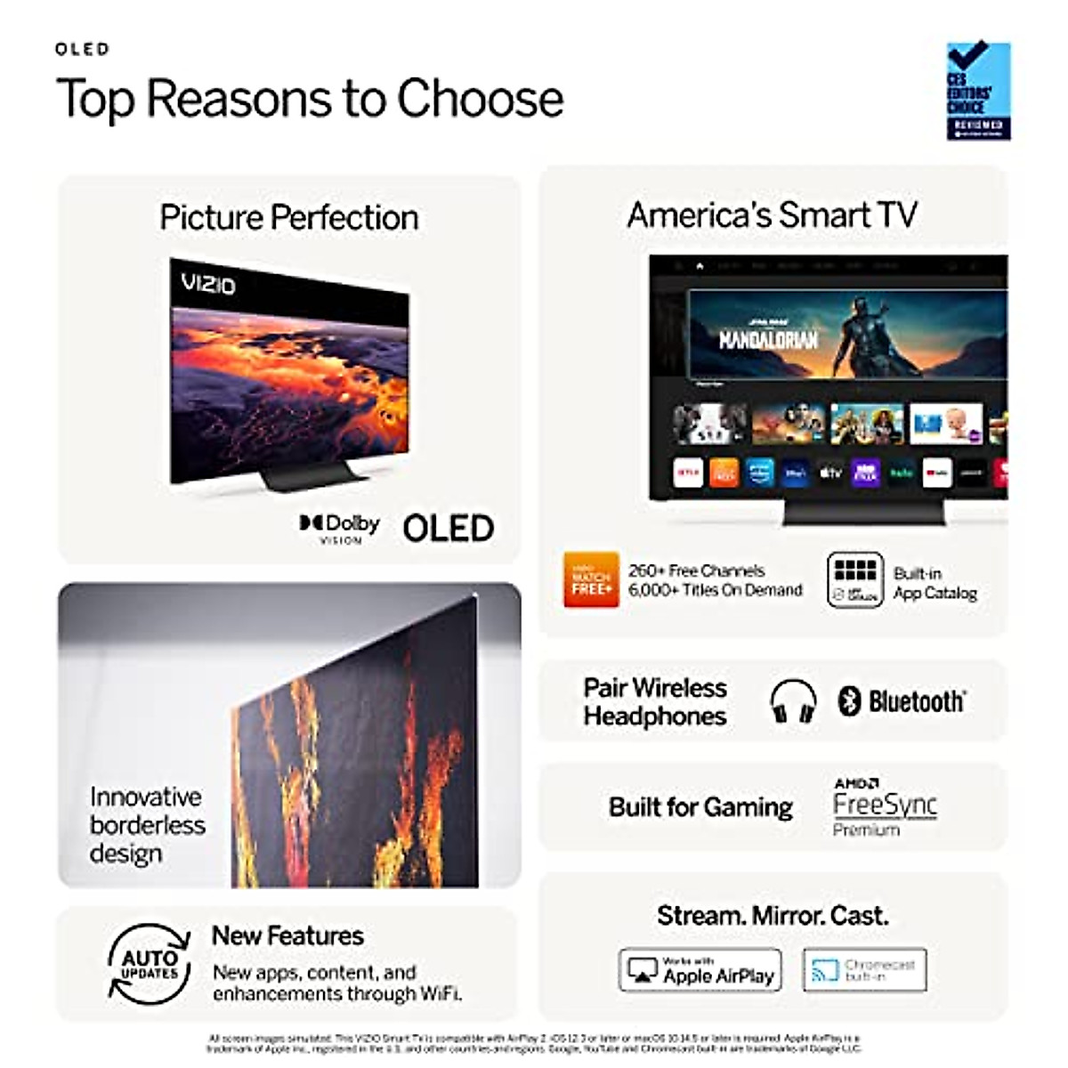 VIZIO 65-Inch OLED Premium 4K UHD HDR Smart TV with Dolby Vision, HDMI 2.1, 120Hz Refresh Rate, Pro Gaming Engine, Apple AirPlay 2 and Chromecast Built-in - OLED65-H1