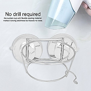 MAGT Hair Dryer Holder, Stainless Steel Suction Cup Wall Mounted Hair Dryer Stand for Bathroom