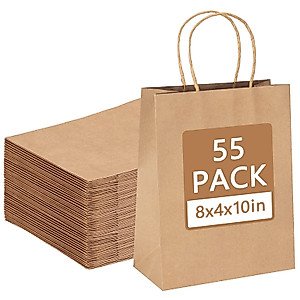 Moretoes 55pcs Gift Bags with Handles, 8x4x10 Inch Gift Bags Medium Size, Paper Bags for Small Business, Brown Paper Gift Bags