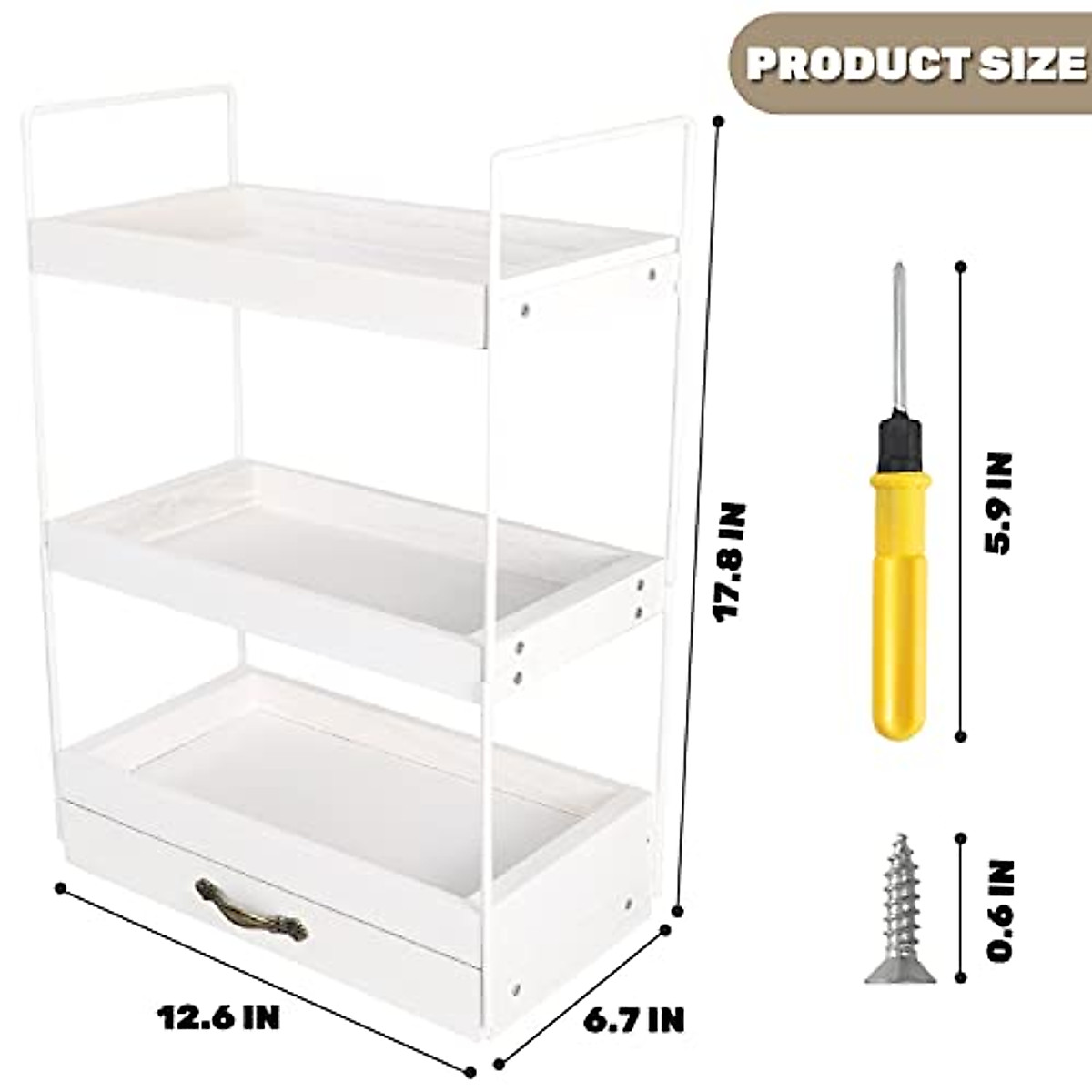 GNILLKO 3 Tier Bathroom Counter Organizer with Drawer, Wooden Bathroom Organizer Countertop, Countertop Bathroom Trays and Kitchen Spice Rack Vanity Organizer for Bathroom Counter(White)