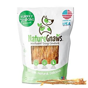 Nature Gnaws Turkey Tendons - Premium Natural Chew Treats - Delicious Reward Snack for Small Medium & Large Dogs - Made in The USA 8 oz Bag