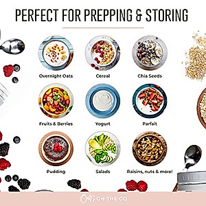 Overnight Oats Container 2-Pack - 10-Oz Glass Mason Jars w/ Spoons & Recipe Book