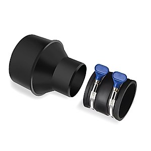 POWERTEC 70402 4" Hose to 2-1/2" Hose Cone Reducer and 2-1/2" Dust Control Flex Cuff with Adjustable Key Hose Clamps for Dust Collection on Power Tool and Vacuum