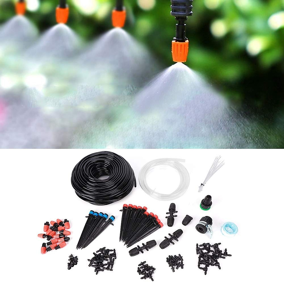Oumefar 40m Drip Irrigation System Automatic Irrigation Plastic Watering System 4/7 Hose Set Drip Irrigation System Kit Sprinkler System for Garden Watering