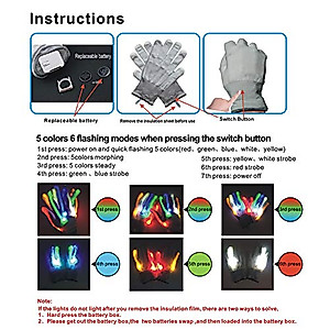 LIZAIDA MENENDEZ Skeleton Gloves,Led Gloves,Light Up Gloves,Finger Light Magic Toys Gift Stocking Stuffers for Boys Girls (White, Adult)