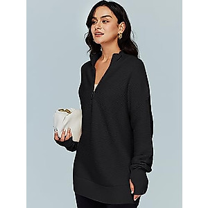 LILLUSORY Women's Pullover Soft Oversized Sweatshirts 1/4 Zip Western 2023 Trending Fall Clothes Oversized Sweater Tops Black