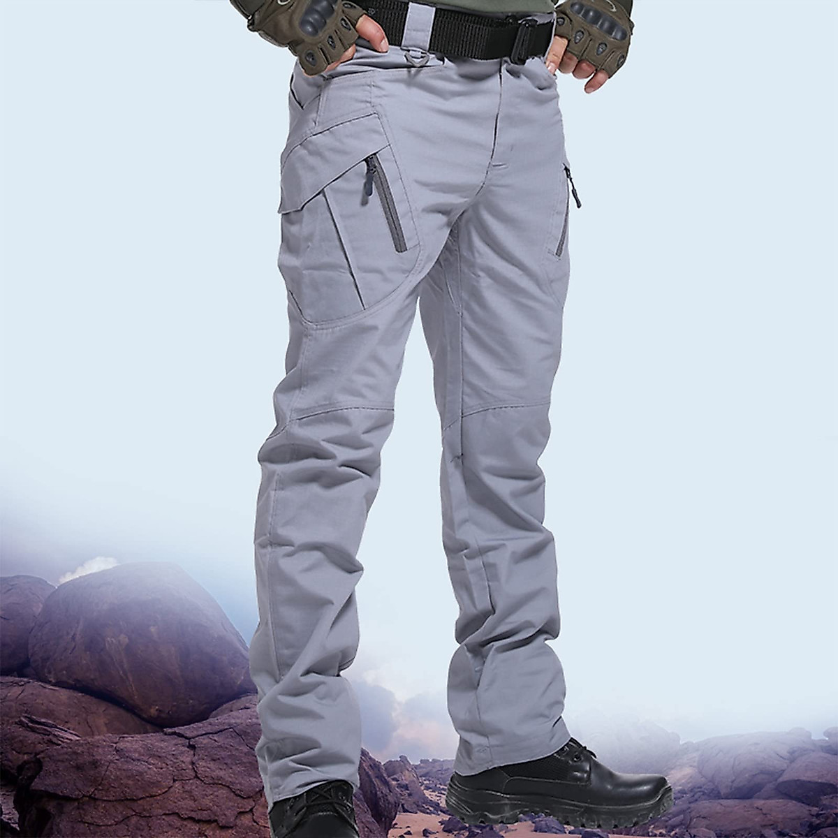 Men's Assault Tactical Pants Lightweight Cotton Long Pant Outdoor Military Combat Trousers Zipper Pocket Streetwears Gray
