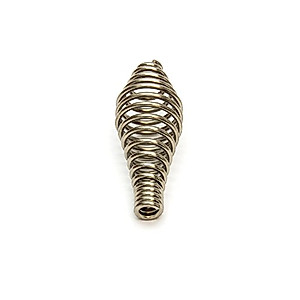 Spring Stove Handle, Brushed Nickel Finish, tapered at one end. Max Diameter: 1-1/2", Length: 4-1/4", Fits 3/8" rod. For use with BBQ Grills, Smokers, Furnaces, Coal/ Wood/ Pellet Stoves, Boilers.