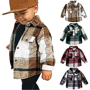 Toddler Baby Boys Girls Jacket Long Sleeve Button Plaid Shirt Kids Autumn Coat Outwear Clothes with Pockets for 6M-4T