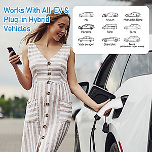 EV Charger Level 2, 8 to 32Amp - 240V Portable Electric Car Charger Nema 14-50 Plug WiFi & Bluetooth Enabled EVSE EV Charger 25FT Cable