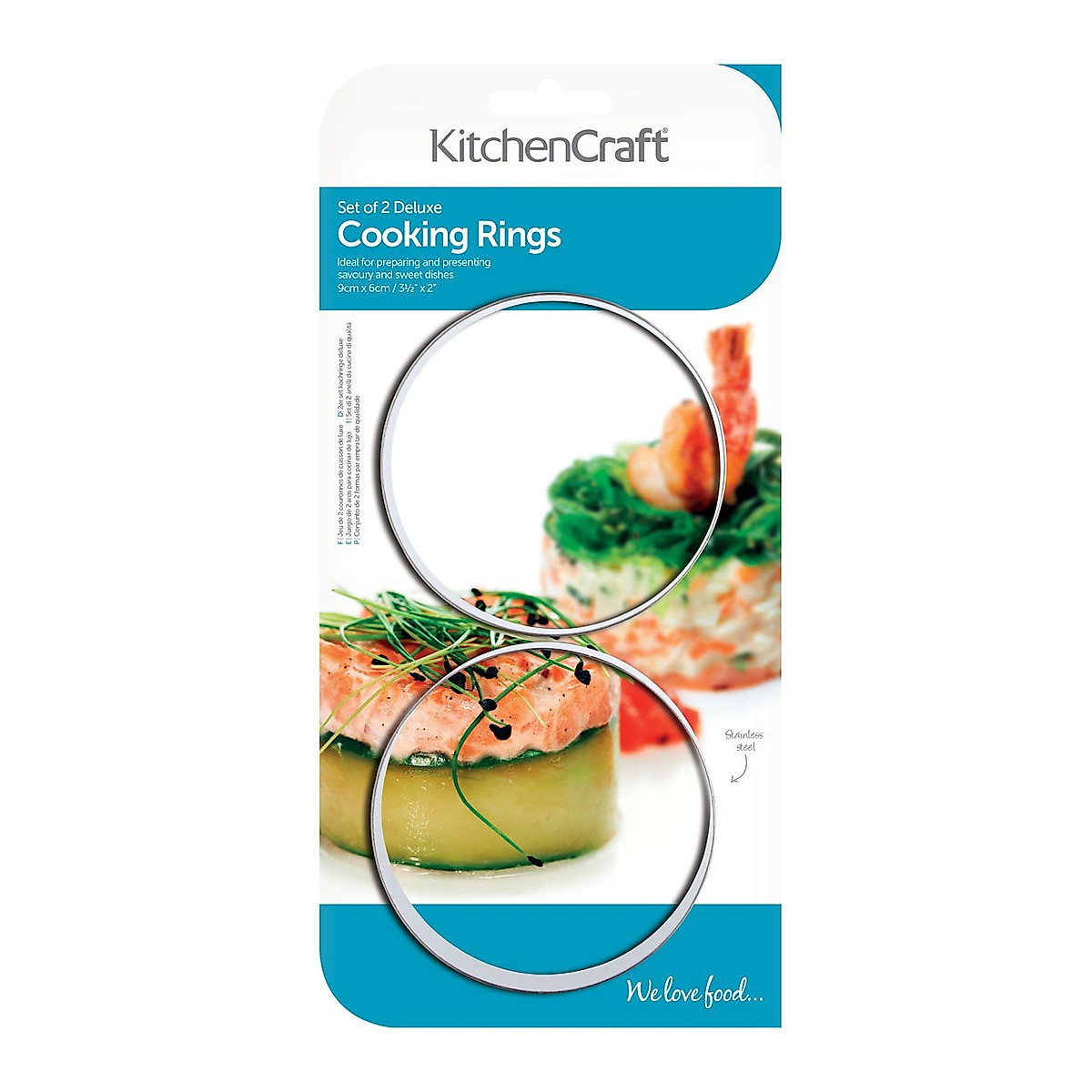 KitchenCraft KCRINGEXLRG Cooking Rings, Extra Deep Moulds for Rice and Potato Stacks, Cheesecakes, Fishcakes and More, Stainless Steel, 9 x 6 cm, Set of 2