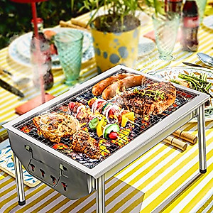 RESVIN Portable Charcoal Grill, Stainless Steel BBQ Grill, Small Tabletop Grill for Outdoor Camping Picnic Patio Backyard Cooking