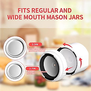 Mason Vacuum Sealer,20s Fully Automatic Everjar - Mason Jar Vacuum Sealer Kit,2000mAh Battery Electric Mason Jar Vacuum Sealer With Wide & Regular Mouth,Jar Vacuum Sealer for Mason Jars-White
