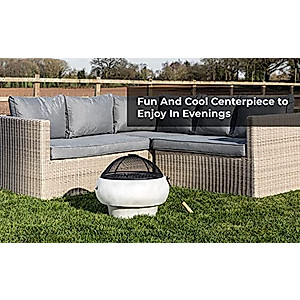 Teamson Home MGO Light Concrete Round Charcoal and Wood Burning Fire Pit for Outdoor Patio Garden Backyard with Spark Screen, Fireplace Poker, Grate, and BBQ Grill, Light Gray