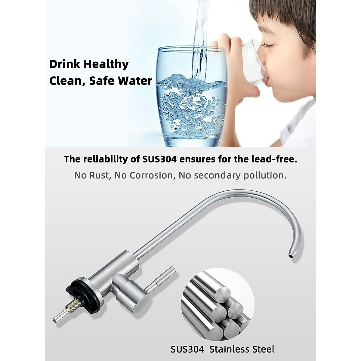 Drinking Water Faucet,Lead-Free Sink Water RO Faucet,Reverse Osmosis Faucet for Kitchen Bar Sink,Brushed Nickel SUS304 Stainless Steel