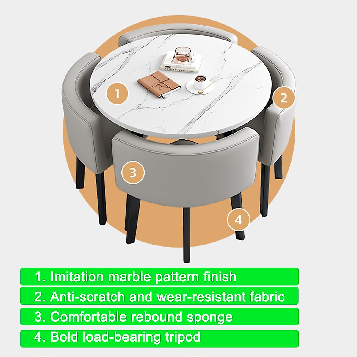 Office Reception Room Club Table, Coffee Table and Chair Set, Reception Table and Chair Combination Negotiation Table, Cafe Balcony Living Room Simple Round Dining Table 80cm ( Color : Light gray )