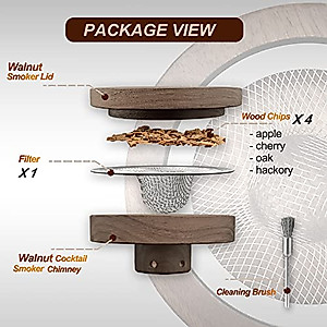 Cocktail Smoker Kit- Old Fashioned Smoker with Oak, Cherry, Apple and Pecan Wood Chips, Drink Smoker Infuser for Bourbon Whiskey Cocktail (walnut)