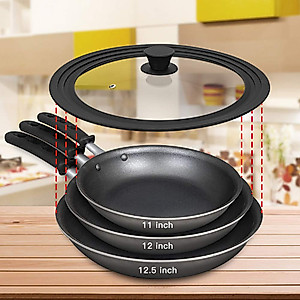 Universal Lid for Pots,Pans and Skillets - Tempered Glass with Heat Resistant Silicone Rim Fits 11", 12" and 12.5" Diameter Cookware ,Black