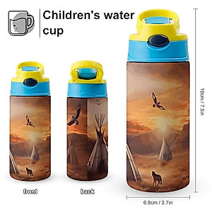 Stainless Steel Water Bottles Native American Tribes Travel Water Cups with Handle And Silicone Straw Drinking Cup with Leak Proof Lid Thermo Travel Mug for Women Men