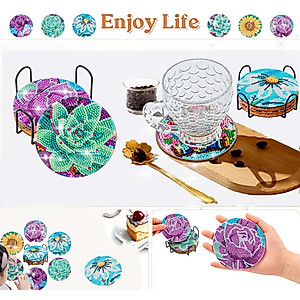 DOTZSO Diamond Art Painting Coasters,Diamond Dot Art DIY Coasters Art and Crafts for Adults Diamond Art Coaster Sets for Beginners Adults and Kids Art Craft Supplies（Flower）