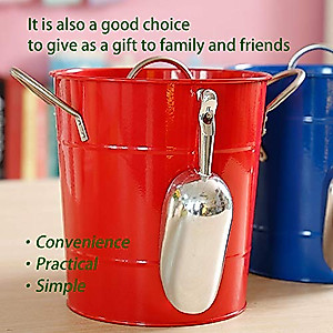 T586 4L Red Metal Double Walled Ice Bucket Set With Lid And Scoop