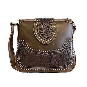 Concealed Carry Tooled Leather Crossbody Purse - Black