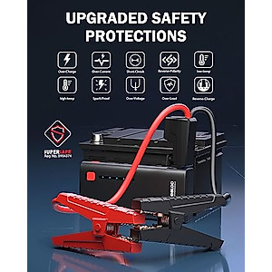 GOOLOO Jump Starter GE1200 2000A Peak Portable Jump Starter Battery Pack for Up to 8.0L Gas or 6.0L Diesel Engine with USB Quick Charge and LED Light, SuperSafe 12V Lithium Car Starter