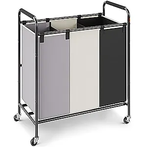 VEVOR 3-Sections Laundry Basket, Heavy Duty Laundry Hamper Storage Organizer, Laundry Sorter Cart with Heavy Duty Lockable Wheels for Dirty Clothes in Laundry Room Bedroom