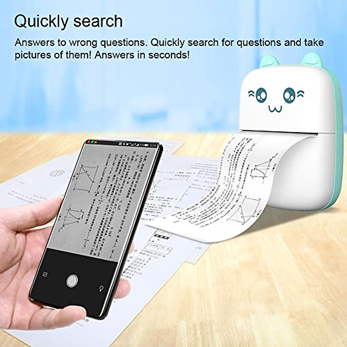 EMVANV Mini Pocket Thermal Printer, Portable Bluetooth Compatible Travel Printer Label Printer Printable Photos, Lists, QR Codes, Notes with Printing Paper(Blue)