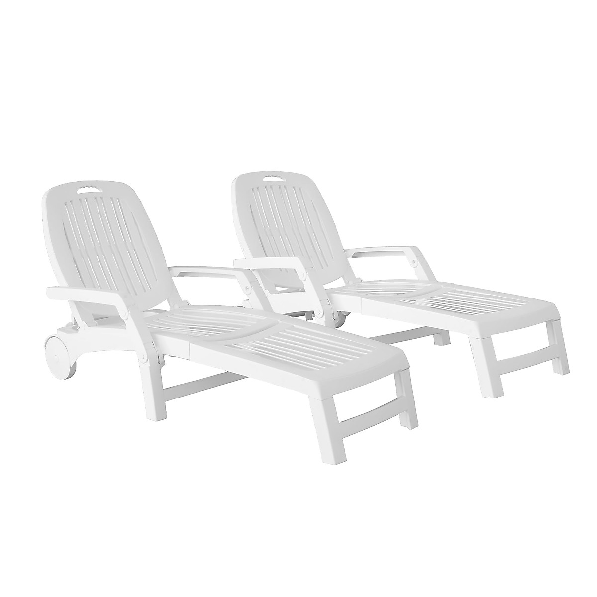 Vilobos 2 Pack Folding Lounge Chaise Chair on Wheels 4 Adjustable Backrest Positions Patio Lounge Chairs for Outside with Storage Basket, 440lbs Weight Capacity White Pool Furniture, Waterproof