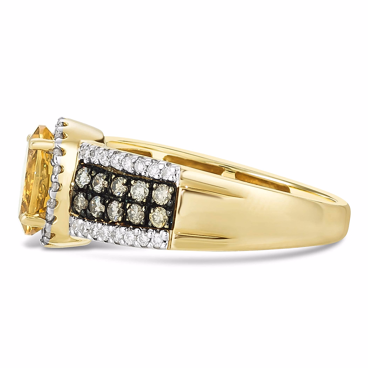 LE VIAN 14K Yellow Gold Oval Citrine & 1/2 Cttw White/Chocolate Diamond Engagement Ring (H-I & Fancy Brown Color, SI1-SI2 Clarity)- Size 7