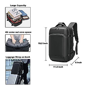 Backpack for traveling on airplane,17 inch laptop backpack women,Completely waterproof backpack for women men 70L large travel backpack personal item size with Vacuum Bag Inside Save Space,Black