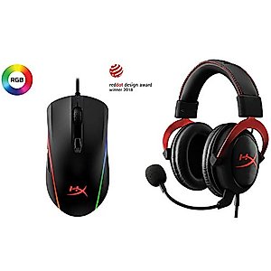 HyperX Cloud II Gaming Headset - Red (KHX-HSCP-RD) with HyperX Pulsefire Surge - RGB Wired Optical Gaming Mouse, Pixart 3389 Sensor up to 16000 DP - Black - Bundle