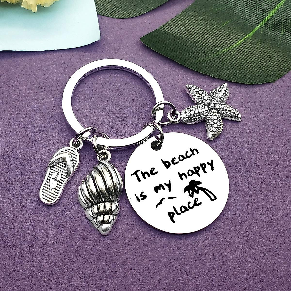 Vadaka Beach Lover Gift Keychain Beach Jewelry Beach Keyring Stainless Steel Key Chain Birthday Christmas Graduation Gift for Women Girl Teens Beach Lover