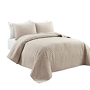 Lush Decor Ava Quilt Diamond Pattern Solid 3 Piece Oversized Bedding Blanket Bedspread Set - Full/Queen - Neutral