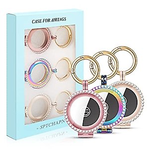 Airtag Holder Metal for Apple Airtags Keychain,Keyring Air Tag Case Accessories Airtags Accessory for Luggage Backpack Kids Pet Cat Dog Collar (Champagne+Oil Slick+Rose Pink)