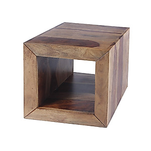 The Urban Port Cube Shape Rosewood Side Table with Cutout Bottom, Brown