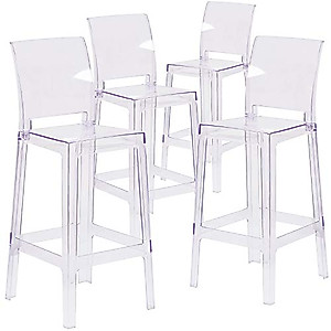 Flash Furniture 4 Pack Ghost Barstool with Square Back in Transparent Crystal