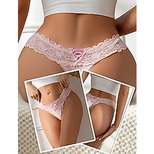 ohyeah Sexy Pink Lace G-String Thong Panties Low Rise Underwear for Women Cotton Crotch Cheeky Tanga Panty High-Cut Thong M-L