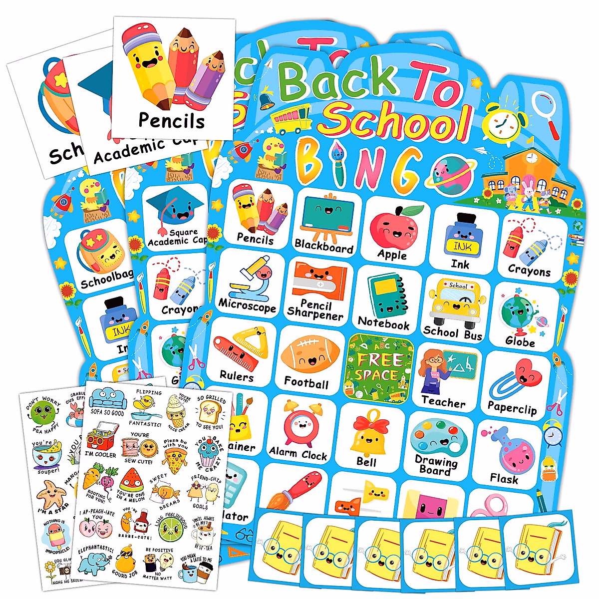 YTSQLER Back to School Bingo Games for Family Kids Party Games Gifts 24 Players School Bingo Games First Day of School Classroom Activities Bingo Cards Set