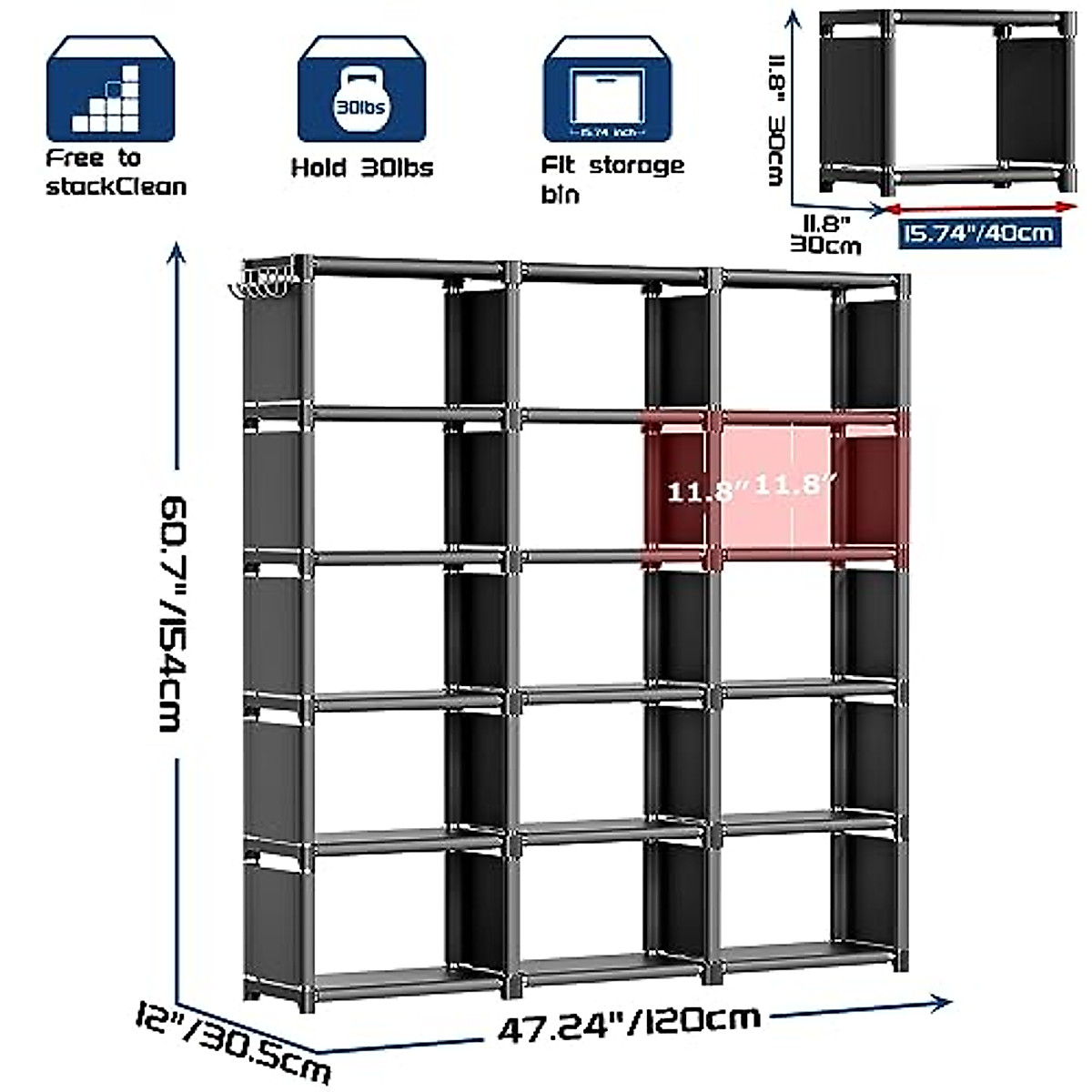 Mavivegue Bookshelf,15 Cube Storage Organizer,Book Shelf Organizer,Tall Bookcase Shelf,Book Cases/Shelves,Black Cube Shelf,Cubbies Closet Storage Organizer Shelves for Bedroom,Living Room,Home,Office