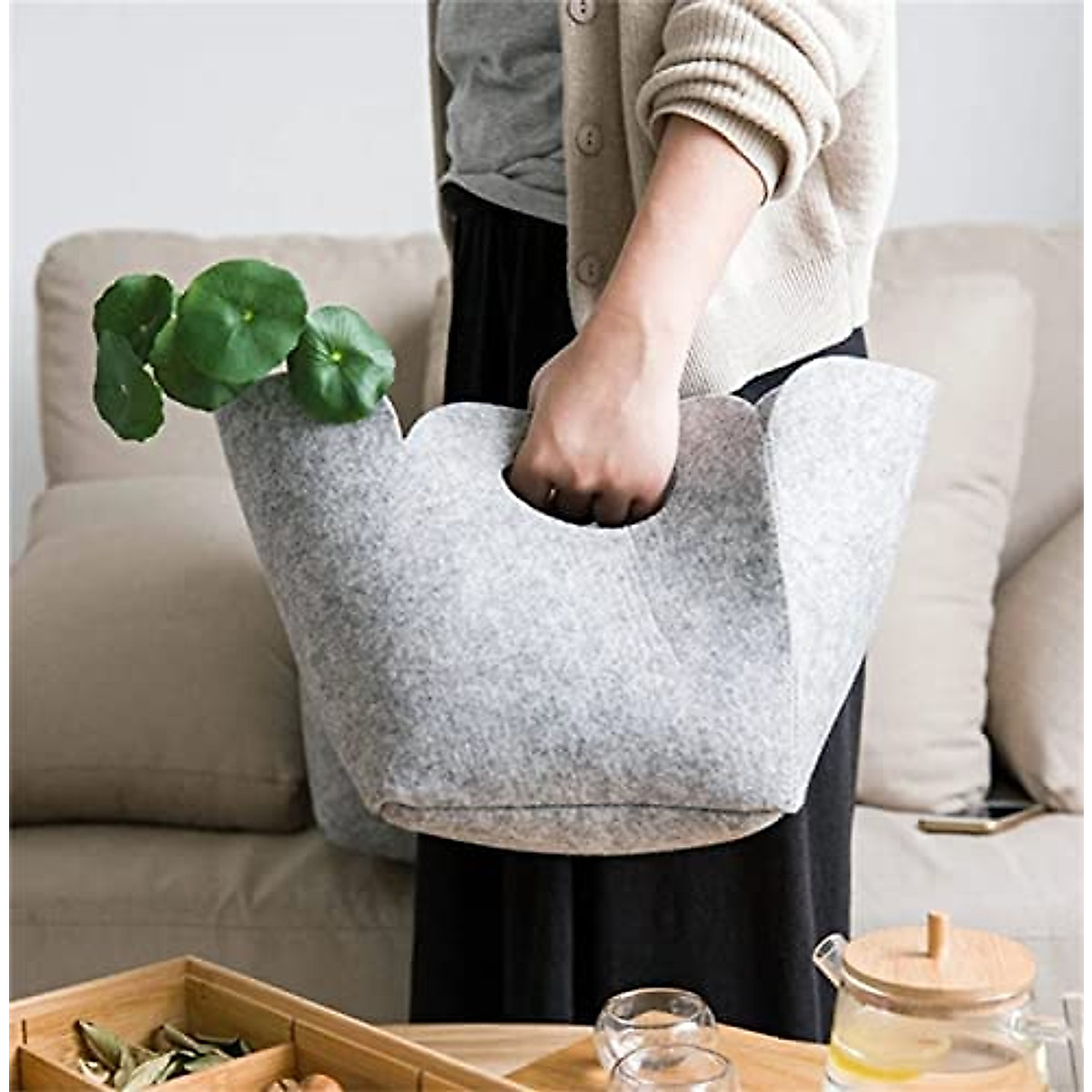 Foldable Felt Fabric Storage Basket, Convenient Box Organizer with Carry Handles for Office Bedroom Closet Babies Nursery Toys DVD Laundry Organizing (1 Pcs Medium)