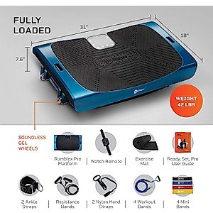 LifePro Rumblex 4D Pro Vibration Plate - Whole Body Vibration Platform Exercise Machine - Home Workout Equipment for Weight Loss, Toning & Wellness - Full Bundle of Bands, Straps & Accessories (Blue)