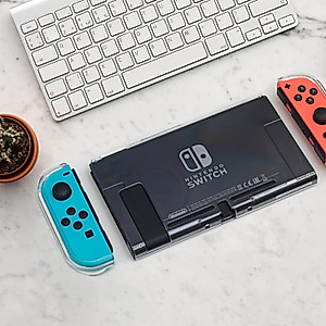 Switch Clear Case, Dockable Protective Hard Cover Case for Nintendo Switch and Soft TPU Grip Case for Joy-Con with Tempered Glass Screen Protector and Thumb Stick Caps (NOT for Switch OLED)