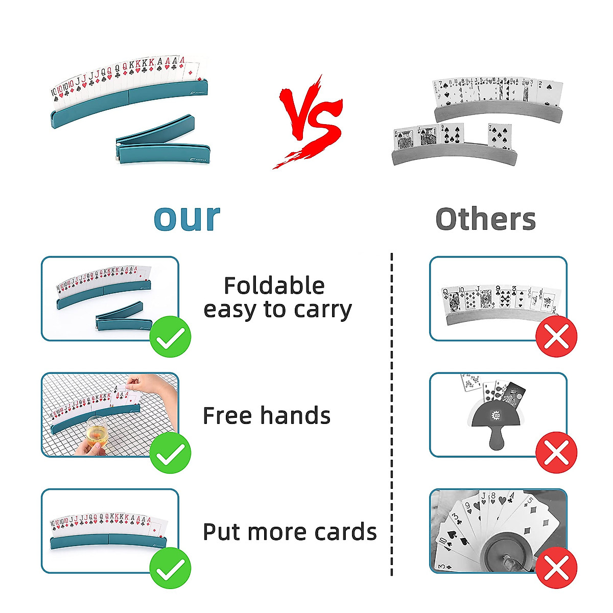 Fanwer Card Holders for Playing Cards, Hands-Free Curved Foldable Plastic Playing Card Holder for Kids Seniors, 2 Pack, 13.4Inches Long