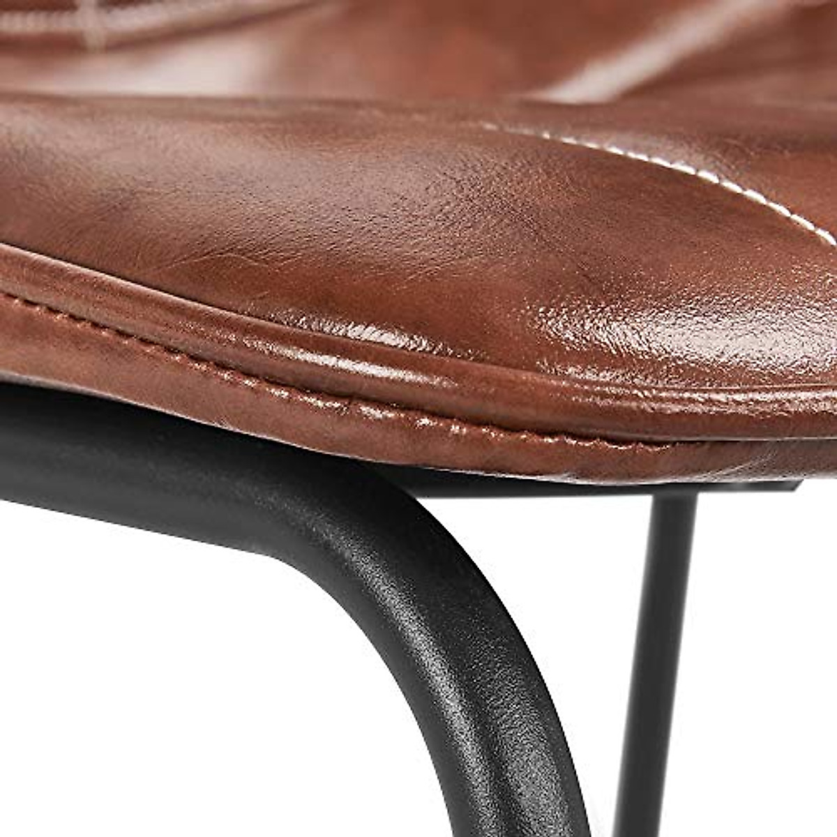 Yaheetech 30" PU Leather Dining Chairs Armless Chairs Indoor/Outdoor Kitchen Dining Room Chairs with Metal Legs and Footrest, Set of 2, Brown