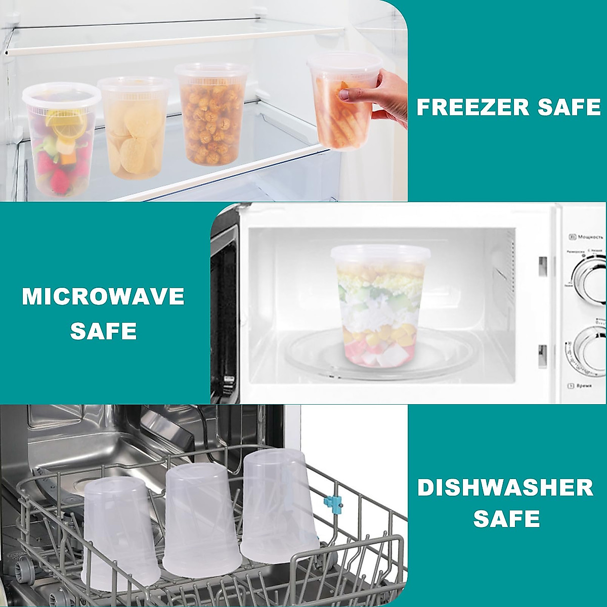 IJRPLM 50 Pack Deli Containers with Lids,32oz Plastic Deli Food Storage Containers, Leakproof Clear Takeout Container With Airtight Lids, BPA-Free, Microwave Dishwasher Freezer Safe,Heavy-Duty Quality