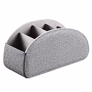 Remote Control Holder,Desktop Supply Organizer,5 Delicate Compartments with High and Low Orderly Distribution,for Storing TV,DVD,Blu-ray,Media Player,Heater Controllers(Grey cloth)